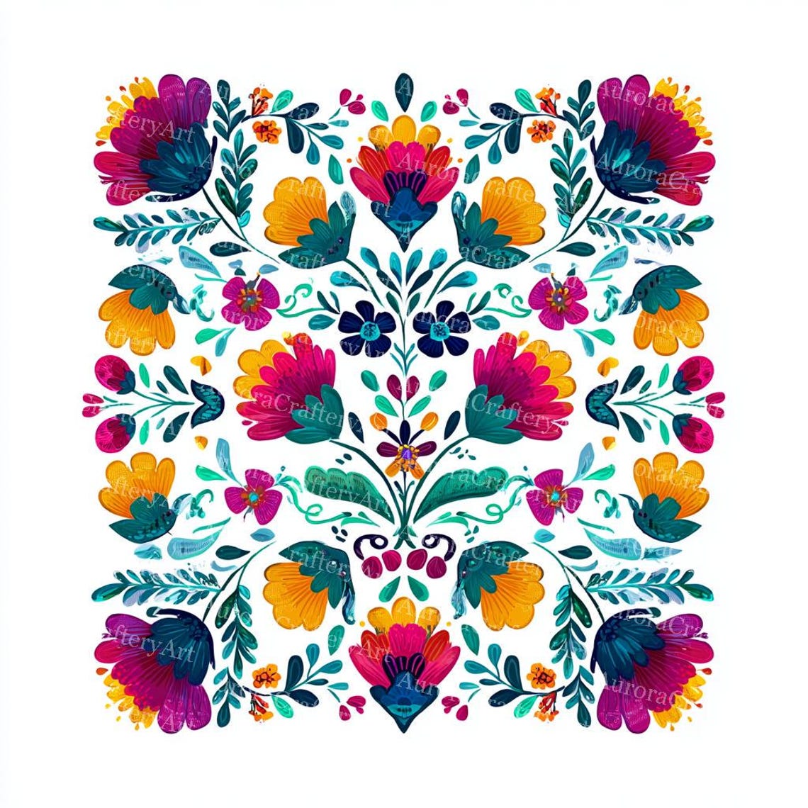 24 Mexican Fiesta Flowers Clipart, Vibrant Watercolor Otomi Floral ...