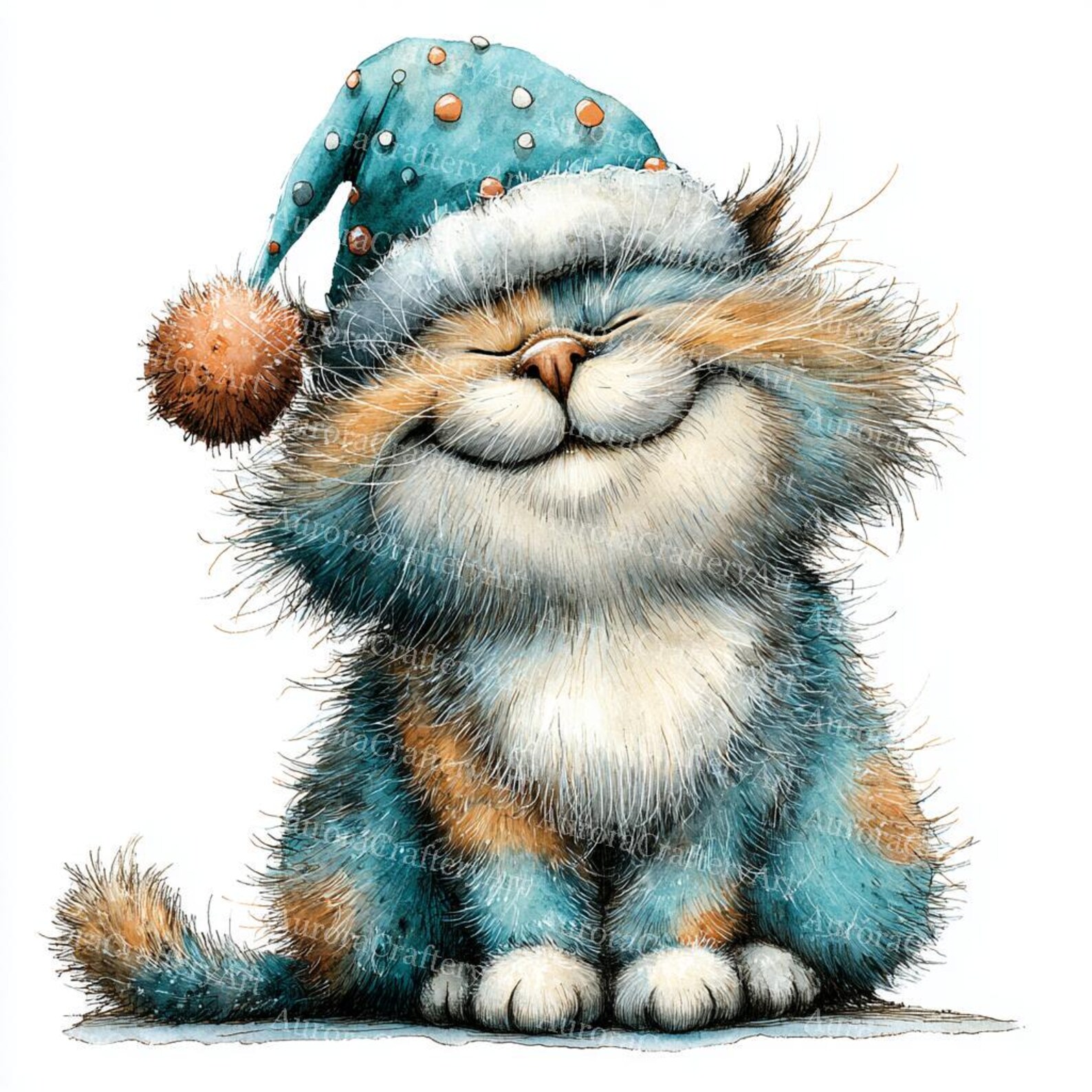 14 Watercolor Christmas Cats Clipart, Whimsical Holiday Designs for ...