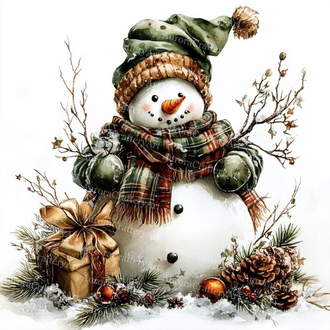 18 Vintage Christmas Snowman Clipart, Retro Winter Snowman, Printable ...