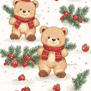 11 Christmas Teddy Bears Seamless Pattern, Teddy Bears, Printable ...