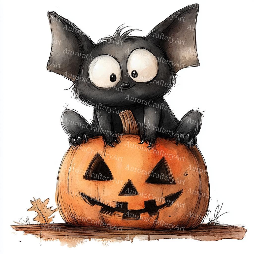 15 Quirky Bats Clipart, DIY Invitations and Card Making, Cute & Funny ...