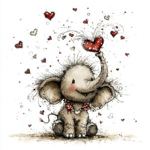 30 Valentine Elephant Clipart, Romantic Watercolor Love, Festive Jpgs ...