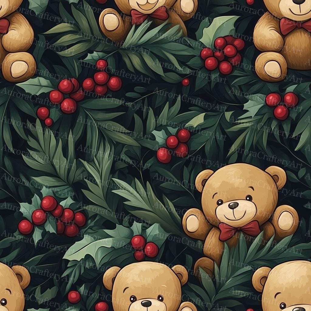 11 Christmas Teddy Bears Seamless Pattern, Teddy Bears, Printable ...