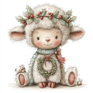 17 Cute Christmas Sheep Clipart, Holiday Lamb, Christmas Card ...