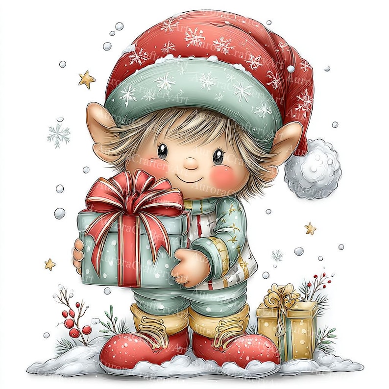 28 Christmas Elf Clipart,holiday Gifts, Festive Elf, Santa Helper ...