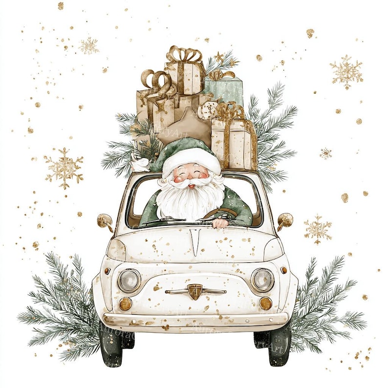 28 Christmas Car Clipart, Vinrage Retro Car, Santa, Sublimation ...