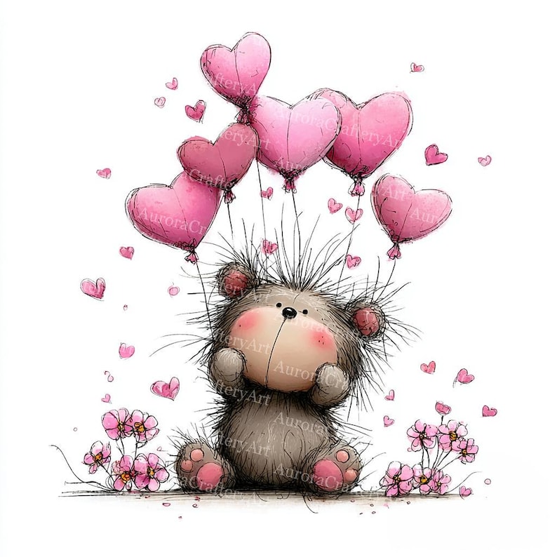13 Valentine Animals Clipart, Romantic Watercolor Love, Festive Jpgs ...