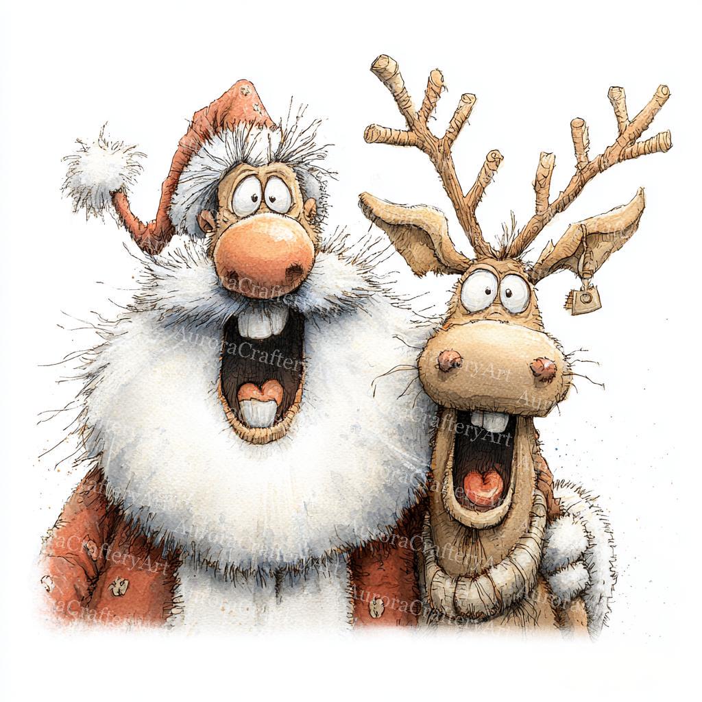 24 Santa and Reindeer Christmas Clipart, Planners Holiday Cards ...