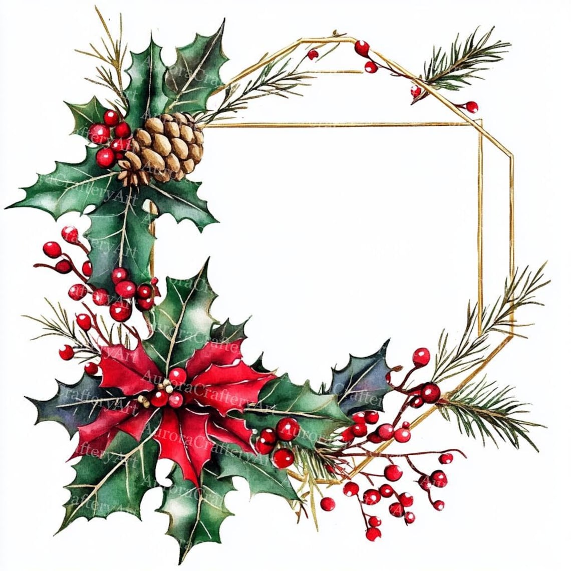 35 Gold Foil Christmas Frame Clipart, Xmas Gold Frame Border, Merry ...