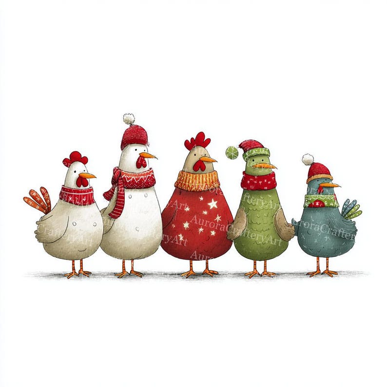 15 Funny Xmas Chicken Clipart, Christmas Chicken, Quirky Cartoon ...