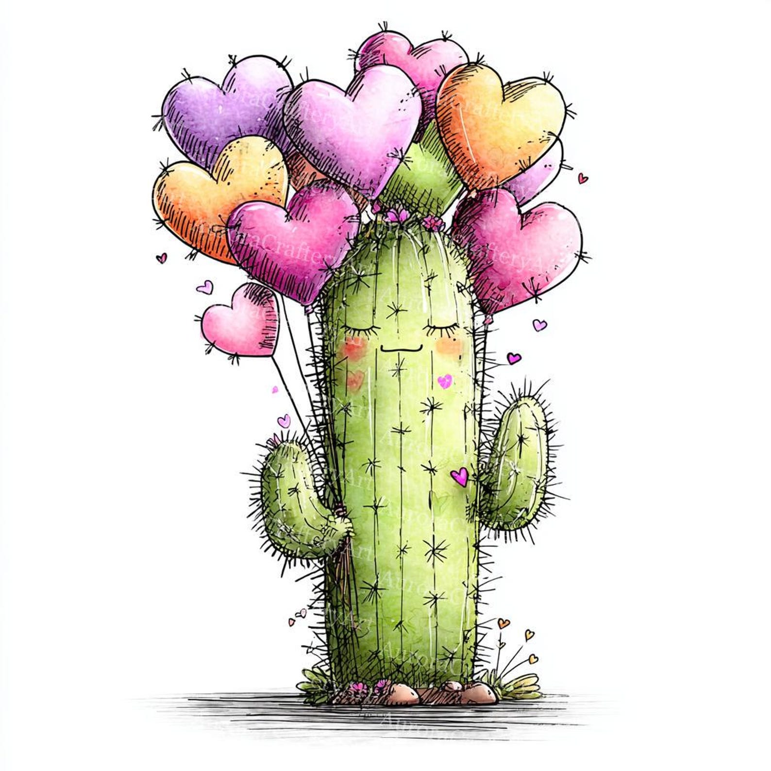 21 Whimsical Cactus Valentine Clipart, Cute Love Cactus Art, Hearts ...