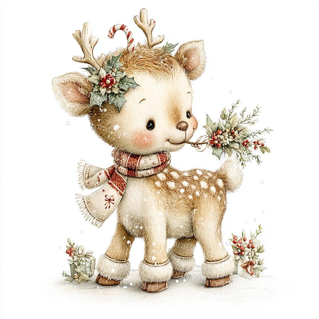 23 Cute Christmas Animal Clipart, Bunny, Bear, Fox, Penguin, Reindeer ...
