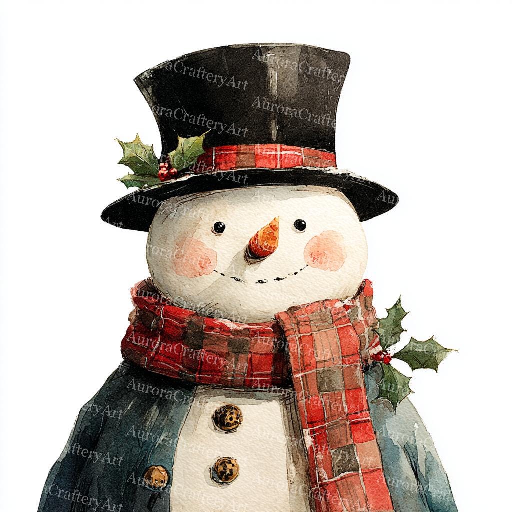 20 Vintage Christmas Snowman Clipart, Retro Winter Snowman, Printable ...