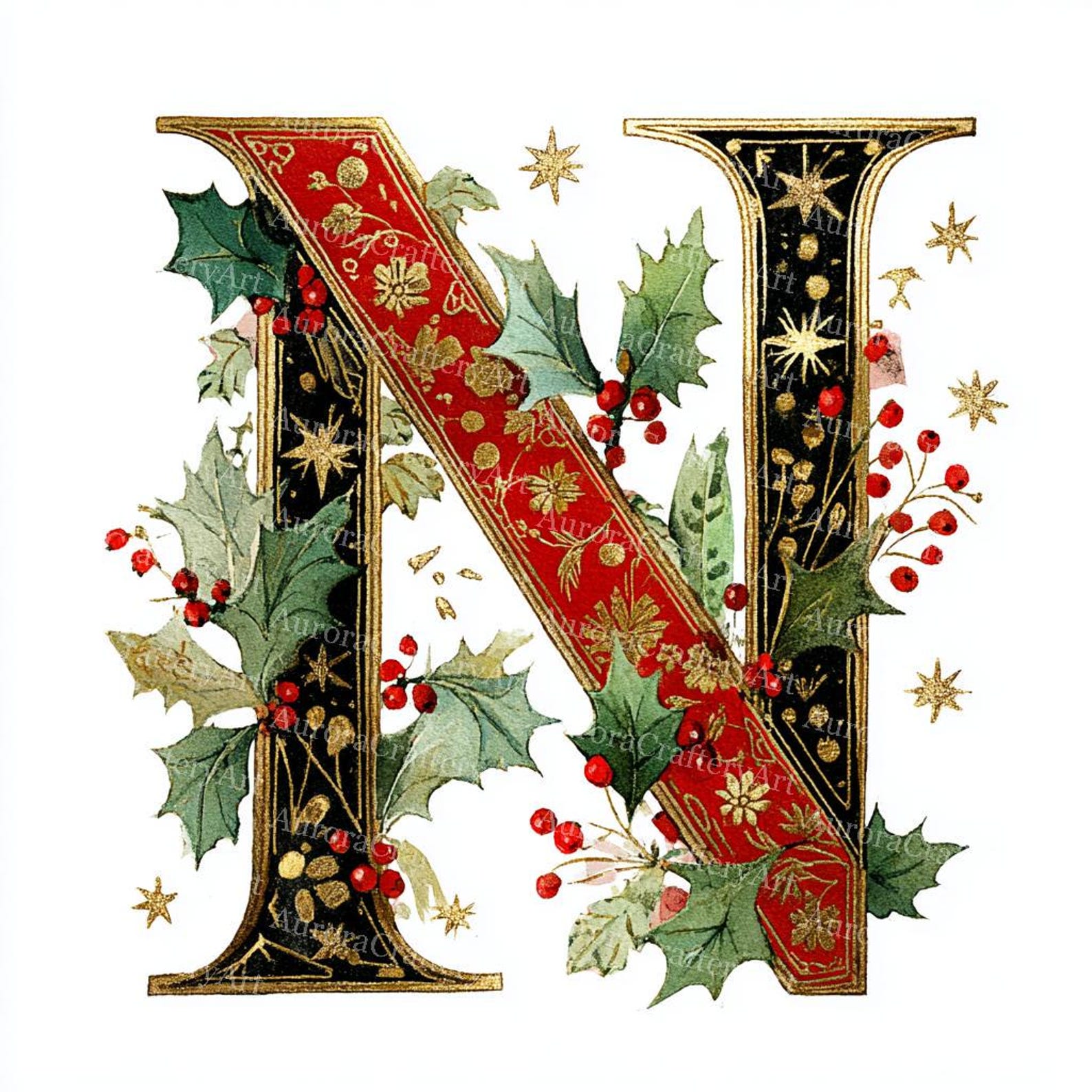 26 Christmas Alphabet Clipart, Festive Holiday Letters, Christmas Card ...