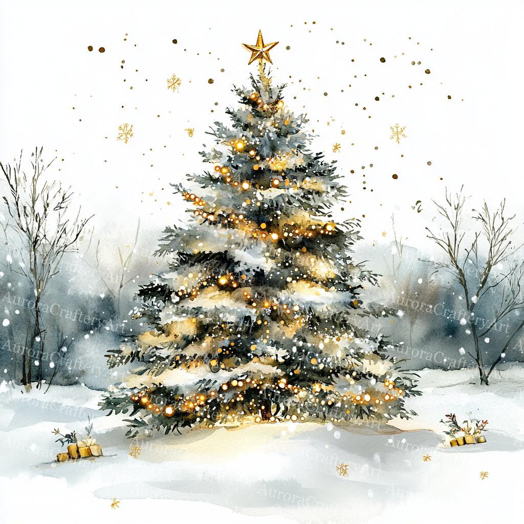 24 Christmas Trees Clipart, Winter Festive, Christmas Card, Printable ...