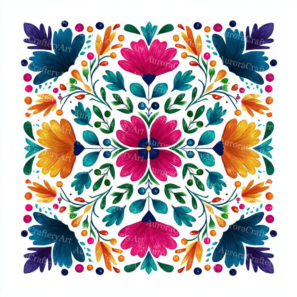 24 Mexican Fiesta Flowers Clipart, Vibrant Watercolor Otomi Floral ...