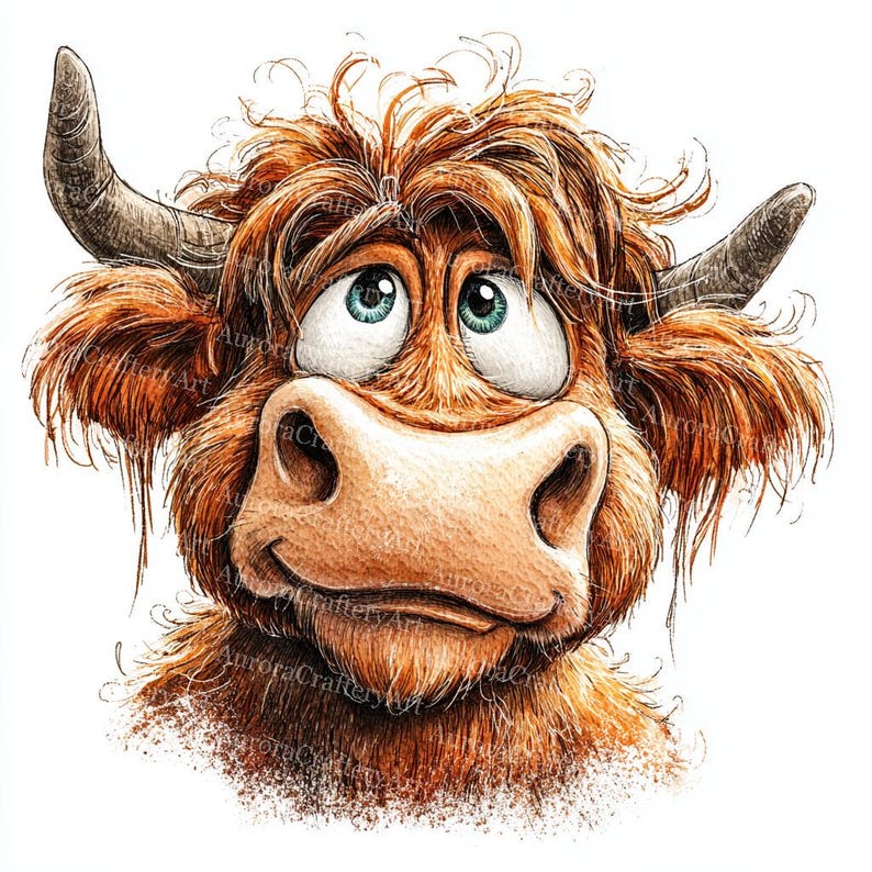 14 Quirky Highland Cow Clipart, Farm Cow Clipart, Funny Cow, Printable ...