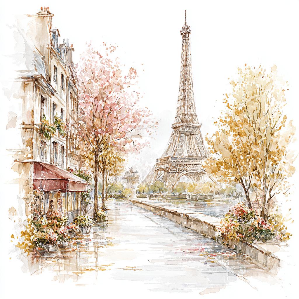 12 Cute Paris Clipart, Parisian Tourism, Paris Travel Art, Watercolor ...