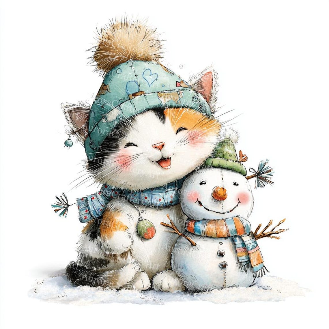 14 Watercolor Christmas Cats Clipart, Whimsical Holiday Designs for ...