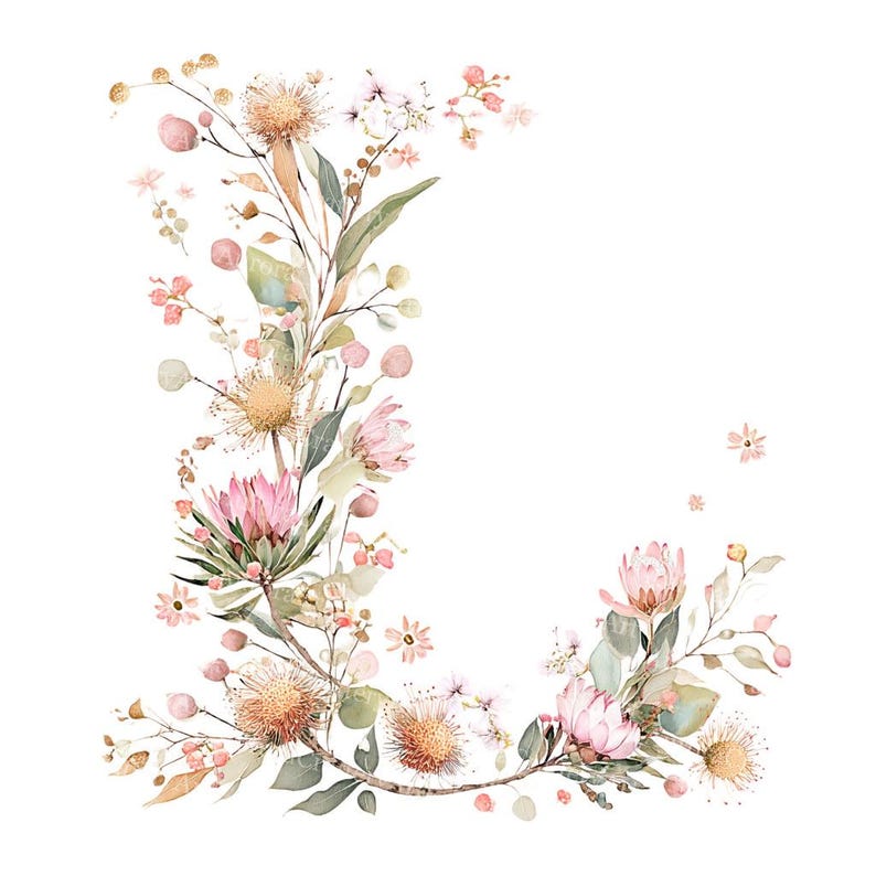 26 Floral Alphabet Clipart, Pink Alphabet Clipart, Watercolor Floral ...