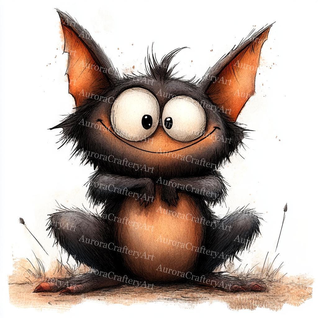 15 Quirky Bats Clipart, DIY Invitations and Card Making, Cute & Funny ...