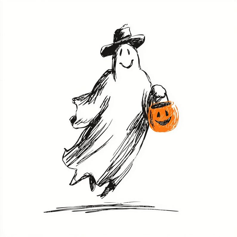 20 Ghost Line Art, Cute Halloween Clipart, Pumpkin, Printable ...