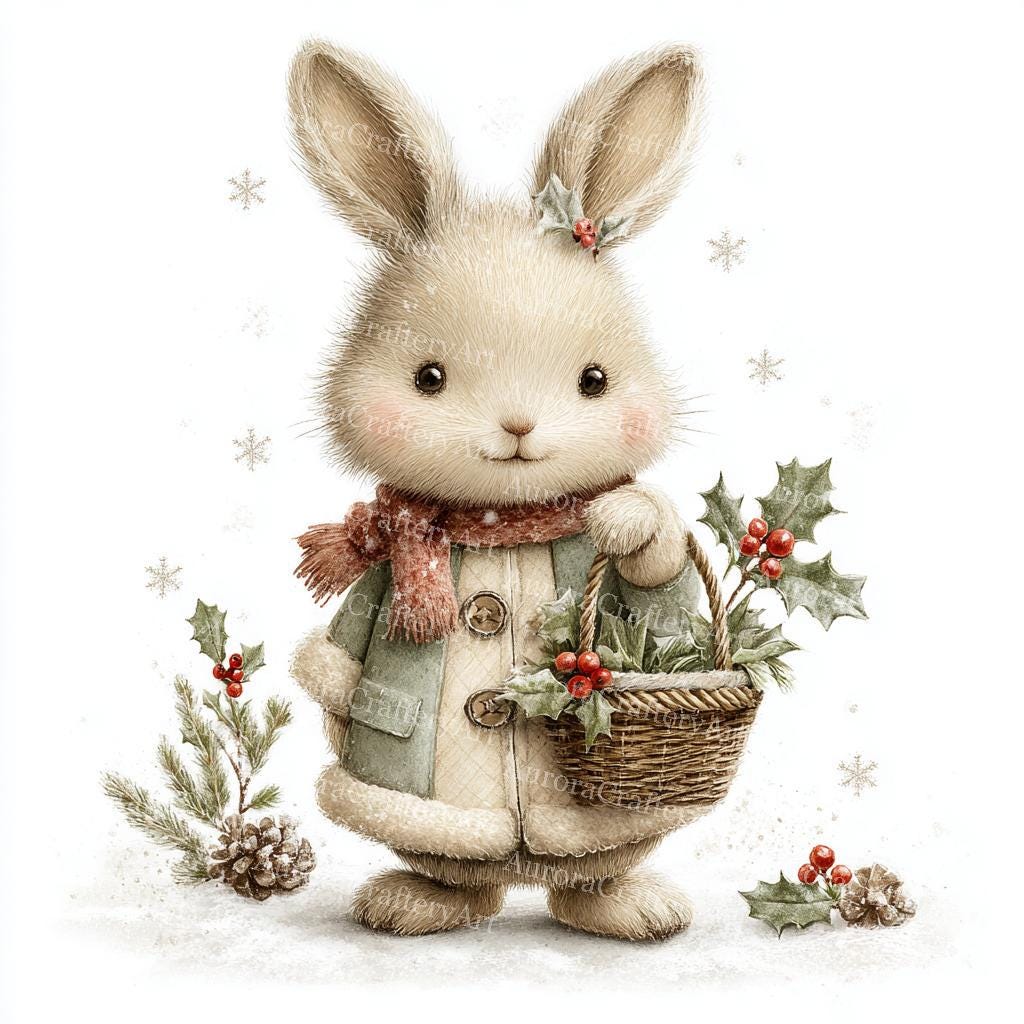 23 Cute Christmas Animal Clipart, Bunny, Bear, Fox, Penguin, Reindeer ...