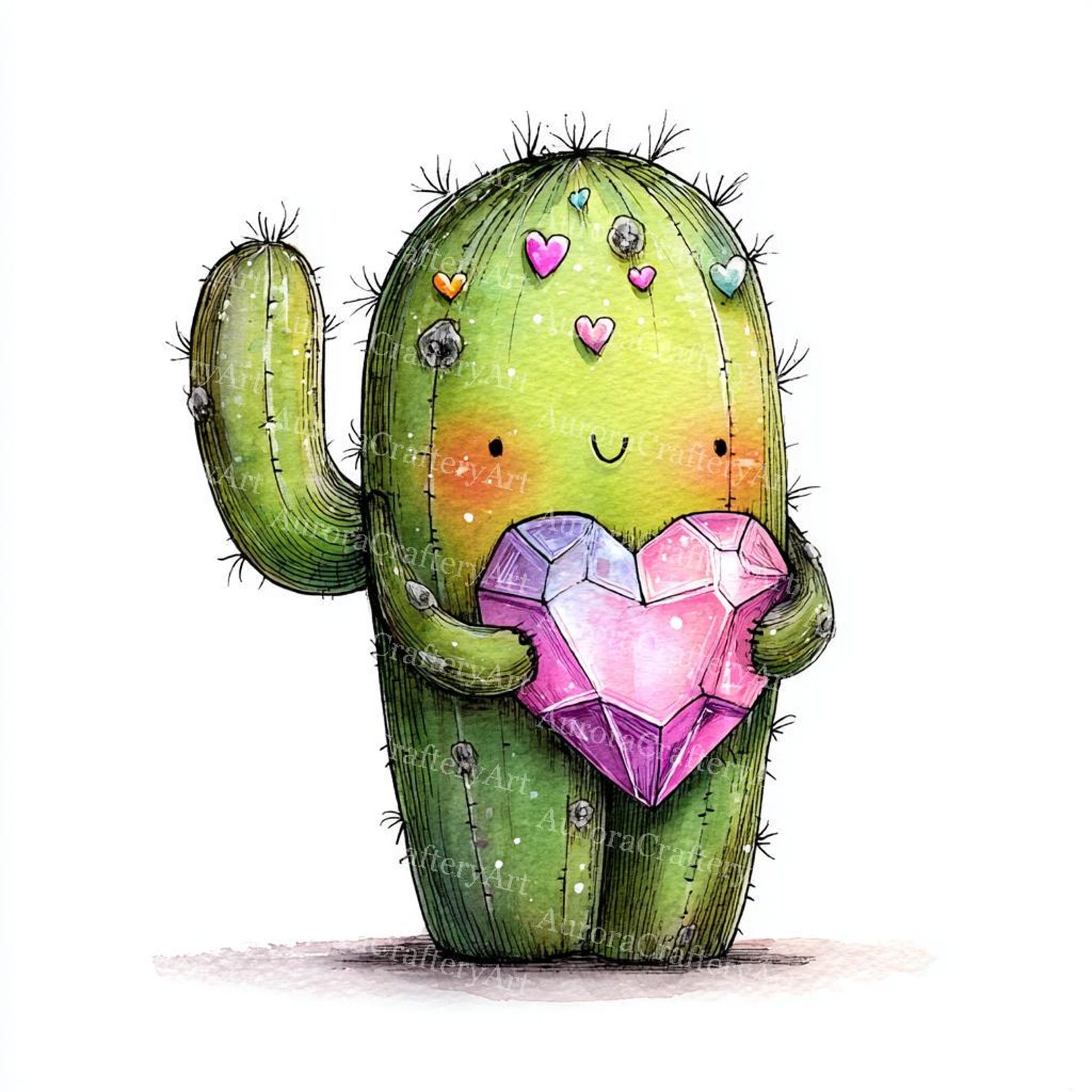 21 Whimsical Cactus Valentine Clipart, Cute Love Cactus Art, Hearts ...