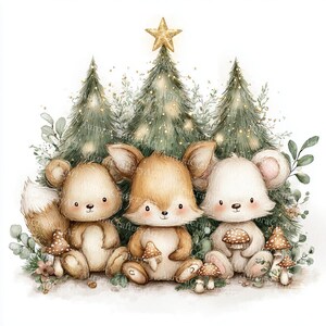 13 Woodland Christmas Clipart, Festive Animals, Holiday Graphics ...