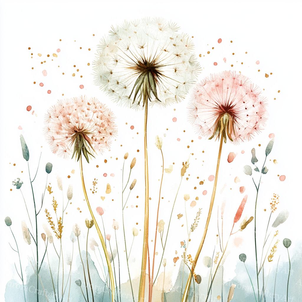 11 Pastel Dandelion Clipart, Botanical Dandelions, Printable Watercolor ...