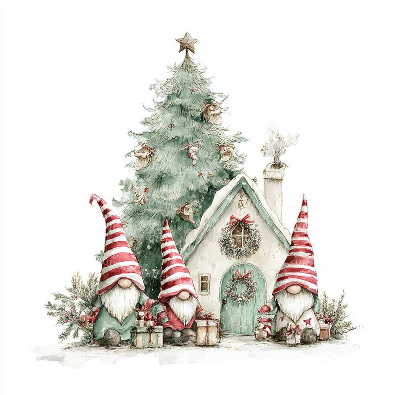 18 Christmas Gnomes Clipart, Christmas Card, Cute Christmas Clipart ...