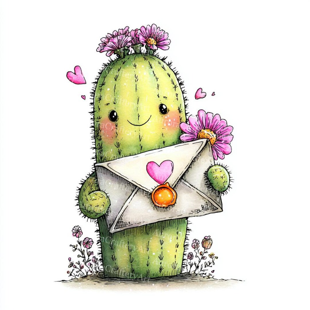 21 Whimsical Cactus Valentine Clipart, Cute Love Cactus Art, Hearts ...