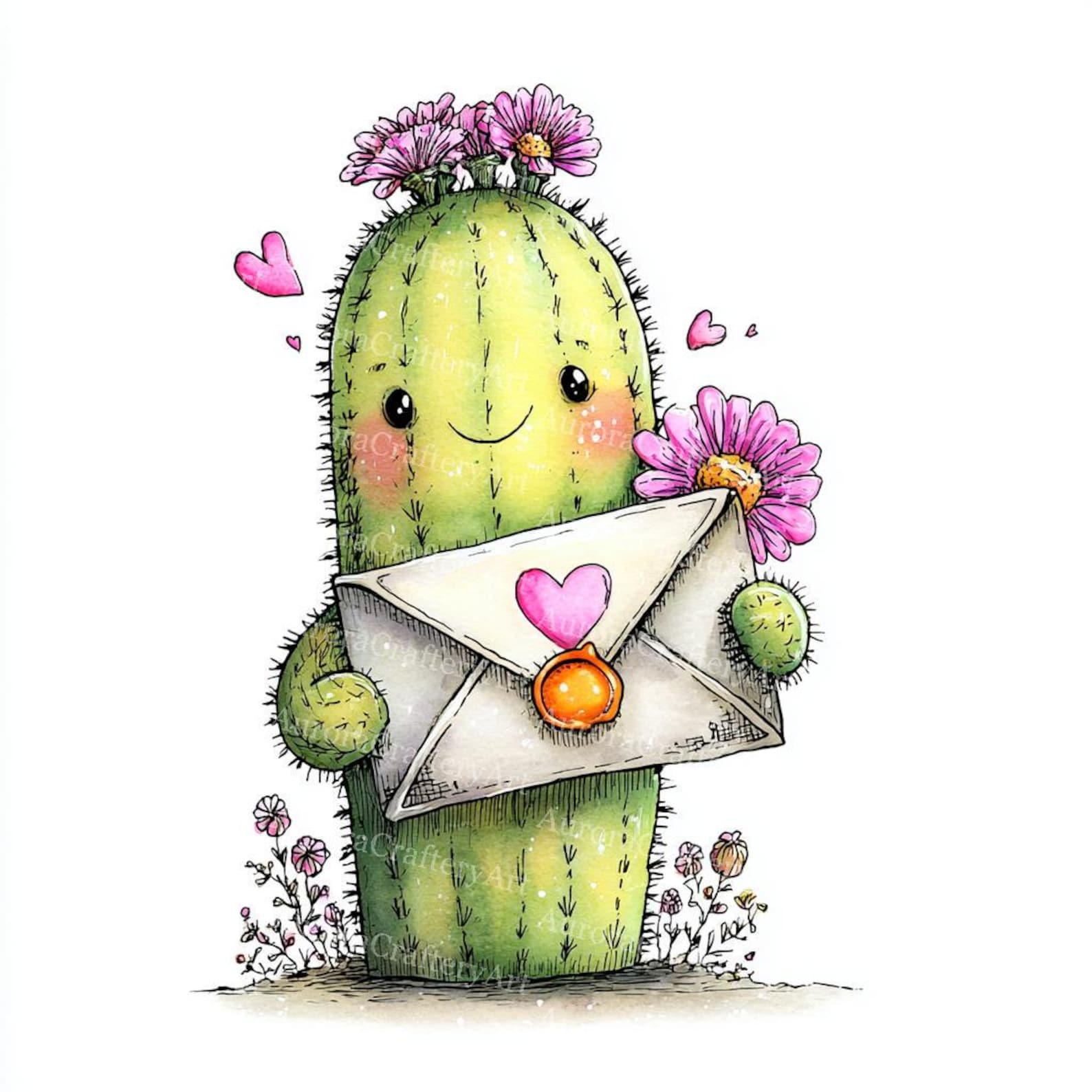 21 Whimsical Cactus Valentine Clipart, Cute Love Cactus Art, Hearts ...