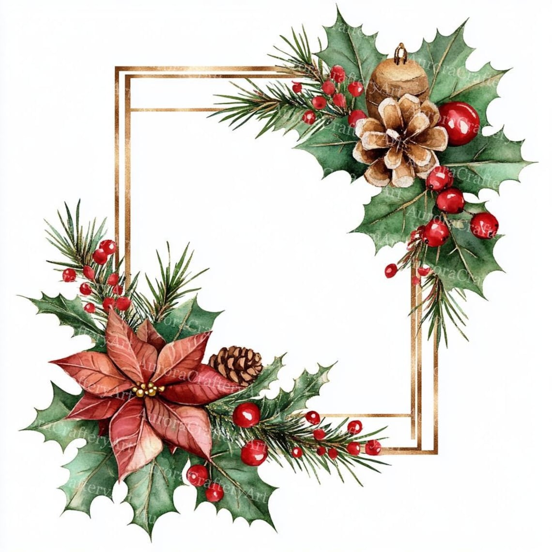 35 Gold Foil Christmas Frame Clipart, Xmas Gold Frame Border, Merry ...