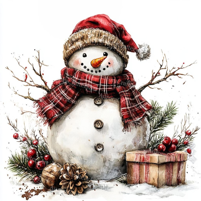 18 Vintage Christmas Snowman Clipart, Retro Winter Snowman, Printable ...