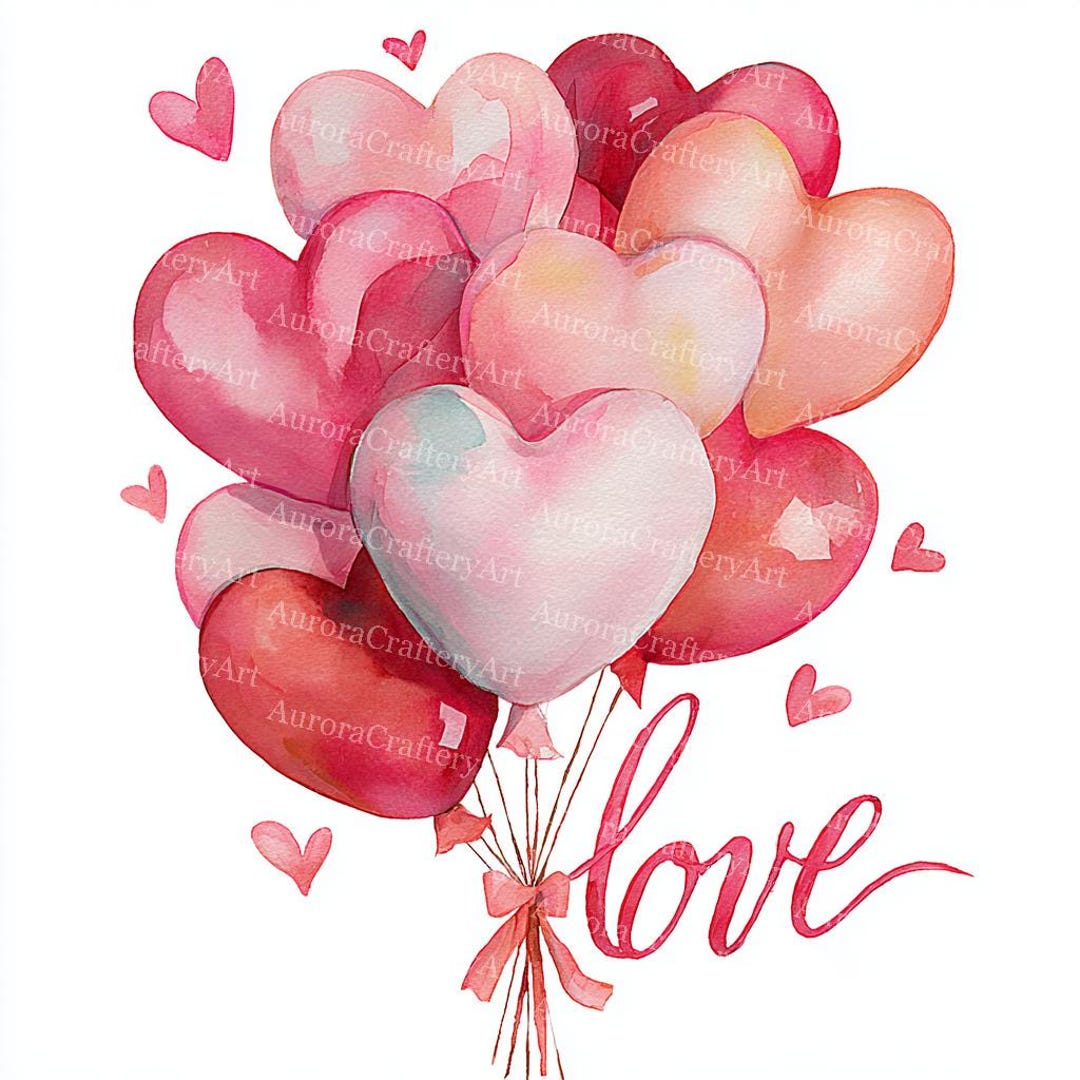 13 Valentine Day Balloons Clipart, Coquette Heart Balloons, Printable ...