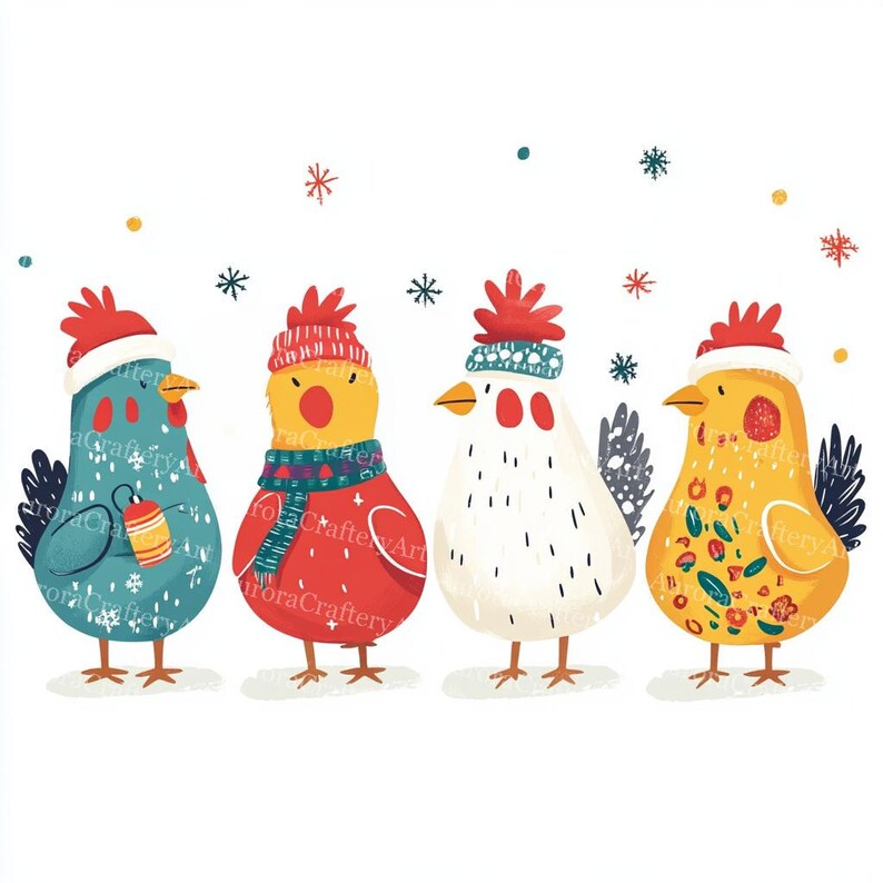 15 Funny Xmas Chicken Clipart, Christmas Chicken, Quirky Cartoon ...