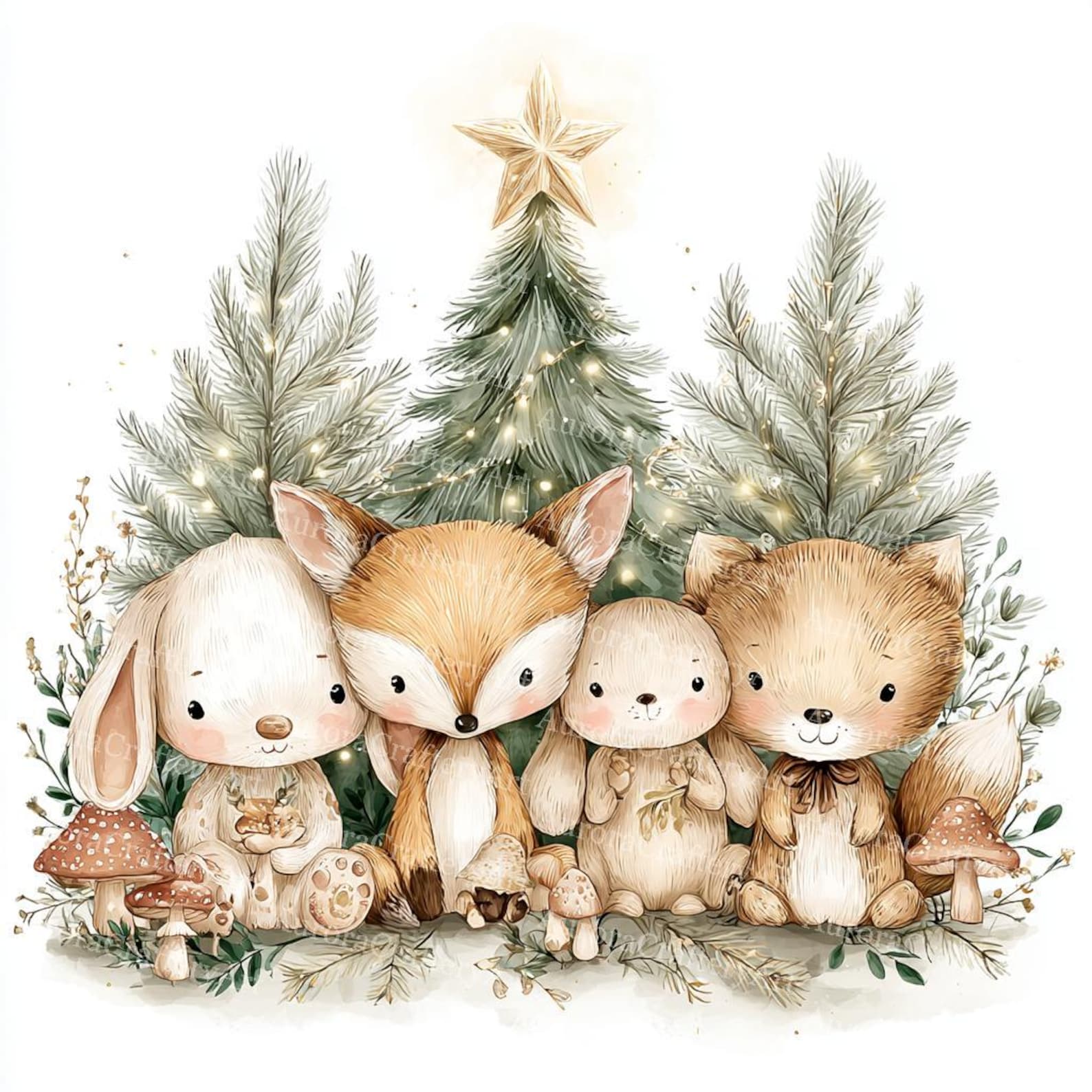 13 Woodland Christmas Clipart, Festive Animals, Holiday Graphics ...