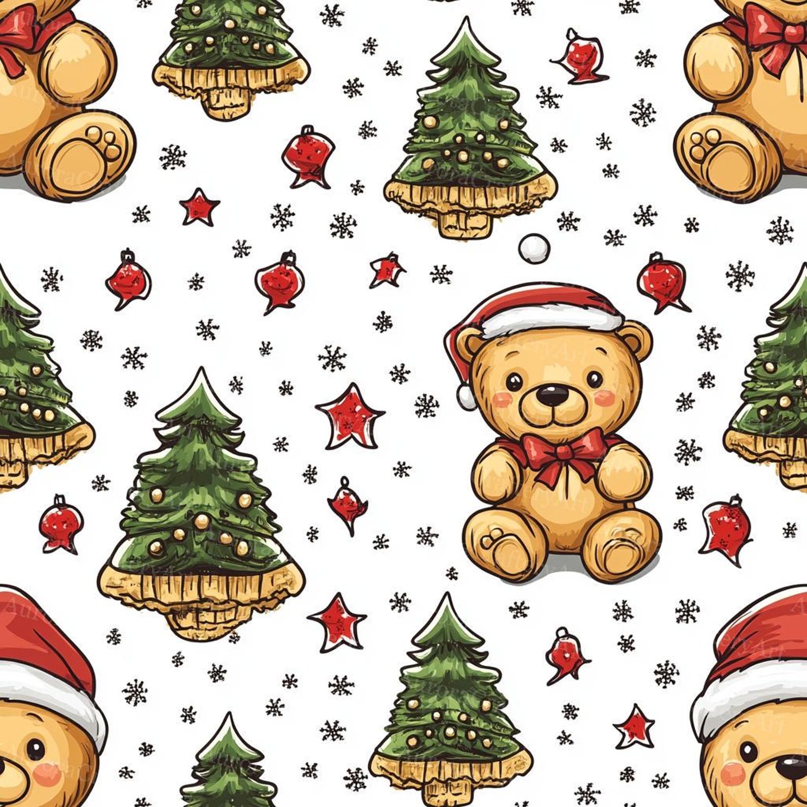 11 Christmas Teddy Bears Seamless Pattern, Teddy Bears, Printable ...