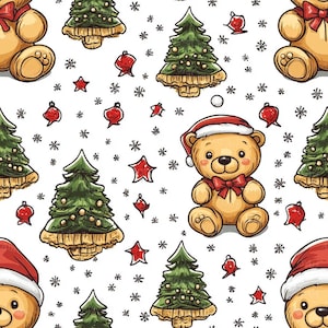 11 Christmas Teddy Bears Seamless Pattern, Teddy Bears, Printable ...