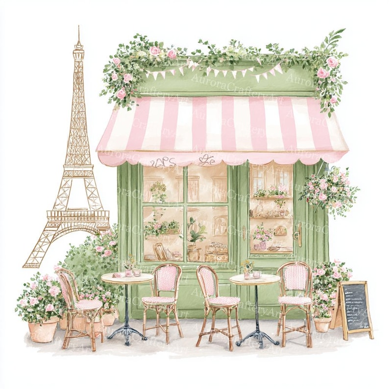 15 Paris Cafe Clipart: Watercolor Parisian Cafes, Travel Art (JPG ...