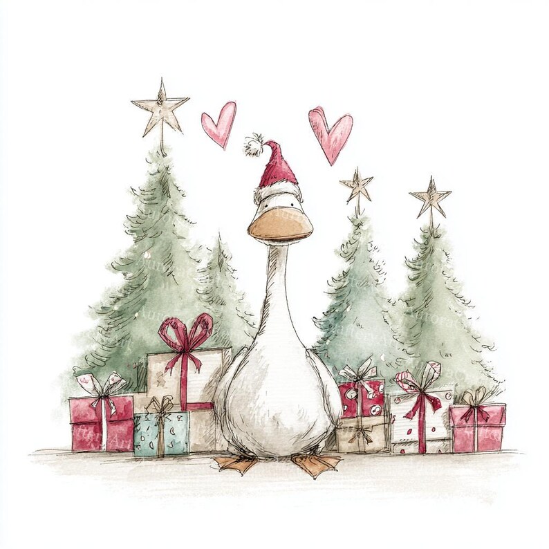 16 Christmas Silly Goose Clipart, Winter Watorcolor Clipart, Cute ...
