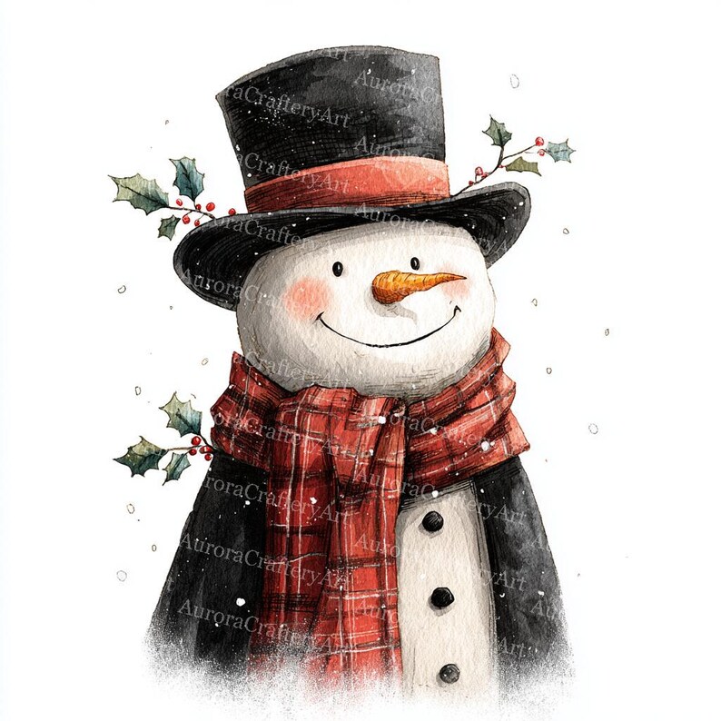 20 Vintage Christmas Snowman Clipart, Retro Winter Snowman, Printable ...