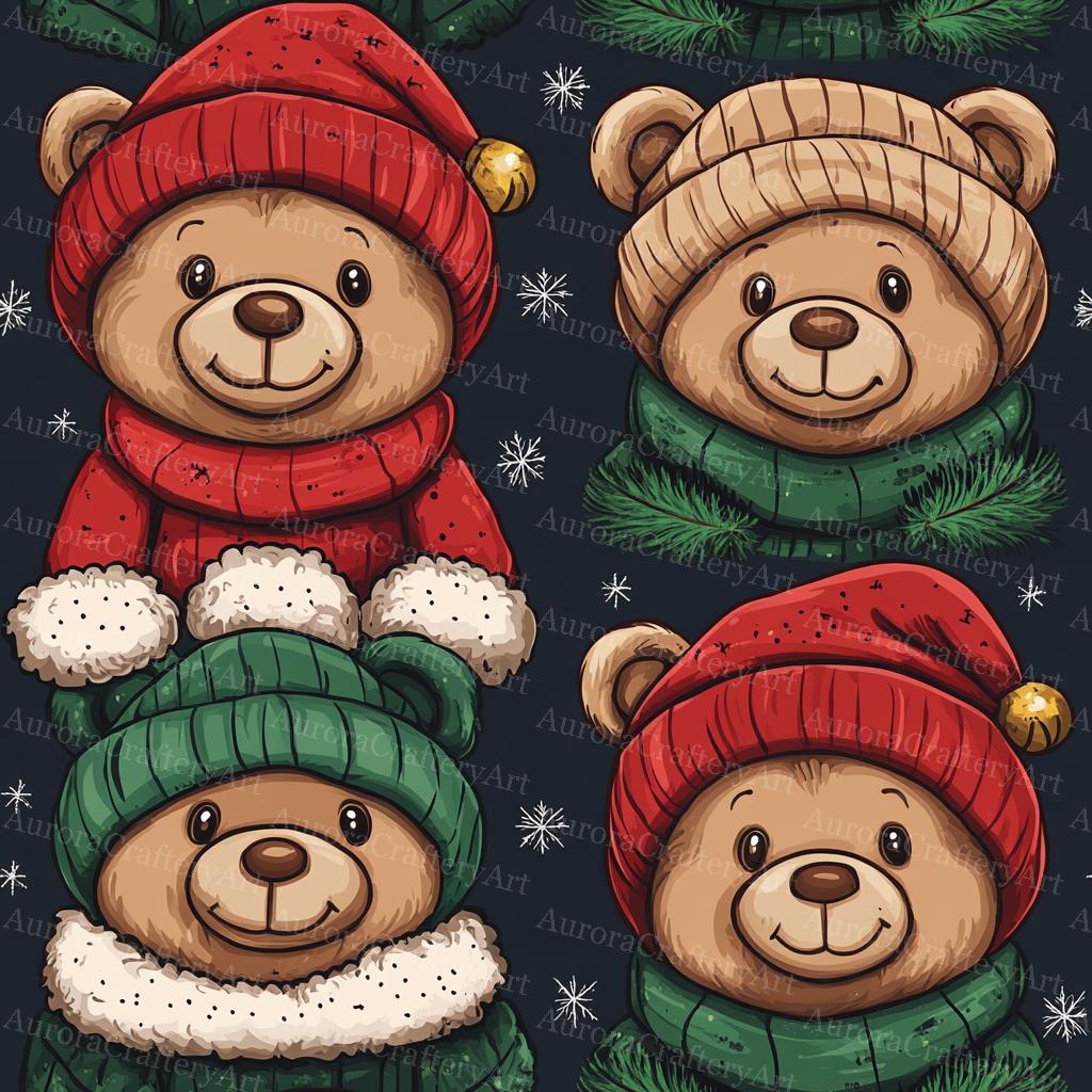 11 Christmas Teddy Bears Seamless Pattern, Teddy Bears, Printable ...