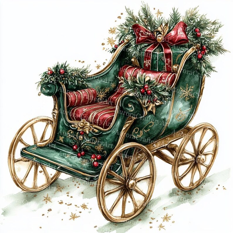 31 Christmas Sleigh Clipart, Red Sleigh, Green Sleigh, Christmas Tree ...