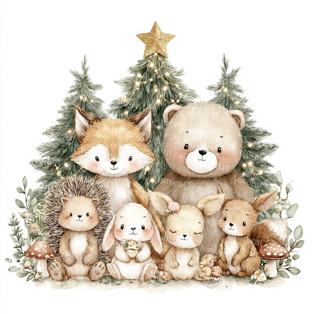 13 Woodland Christmas Clipart, Festive Animals, Holiday Graphics ...