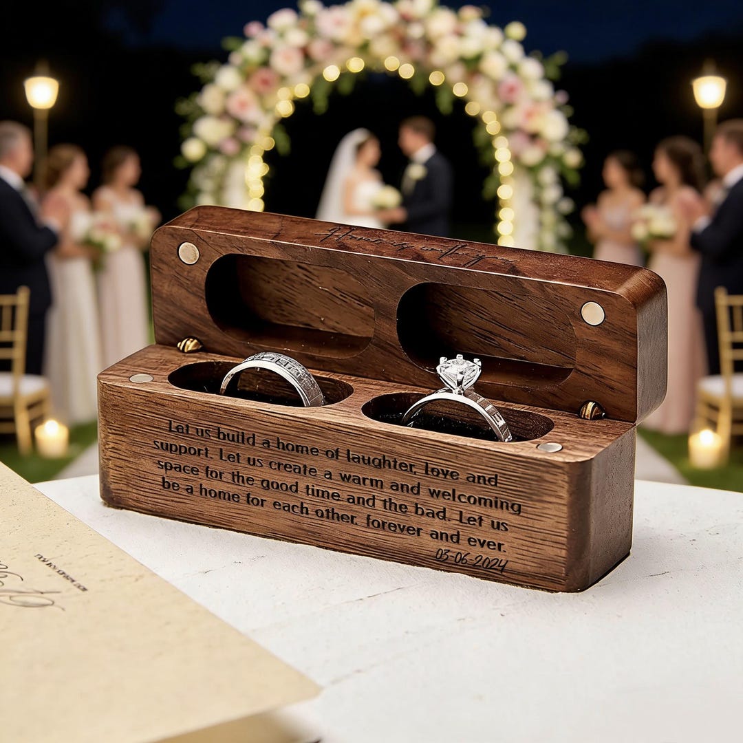 Personalized Engraved Wood Ring Bearer Box | Custom Vow of Happiness ...