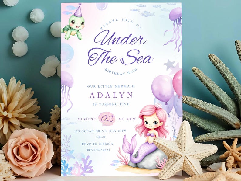 Editable Under the Sea Birthday Invitation, Mermaid Party Digital ...