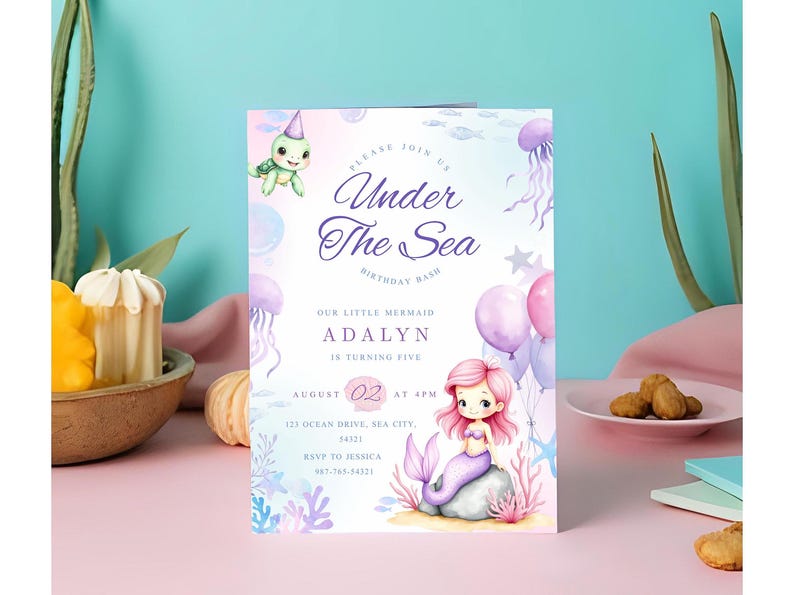 Editable Under the Sea Birthday Invitation, Mermaid Party Digital ...
