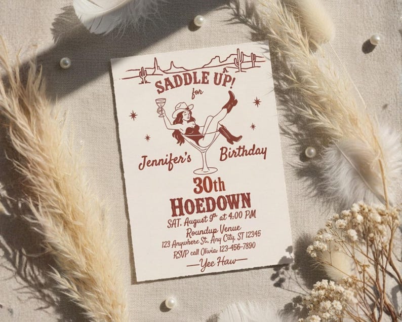 Cowgirl Hoedown Birthday Invitation Editable | Hand Drawn Cowgirl ...